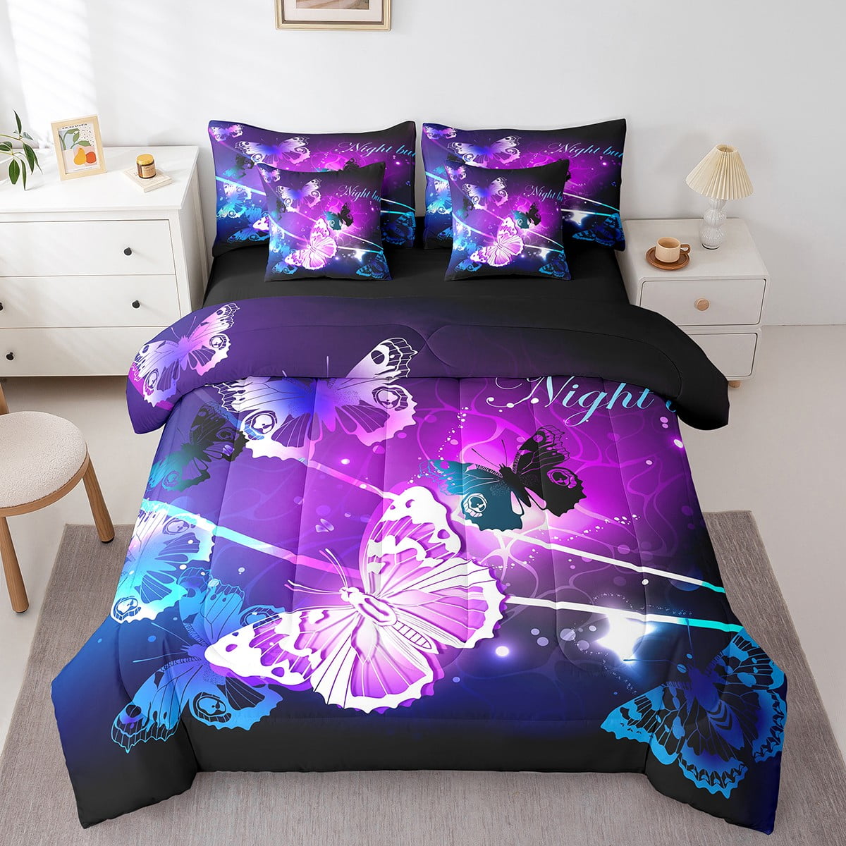 YST Purple Butterfly Bed In A Bag Twin Dreamy Butterfly Comforter Set 7 ...