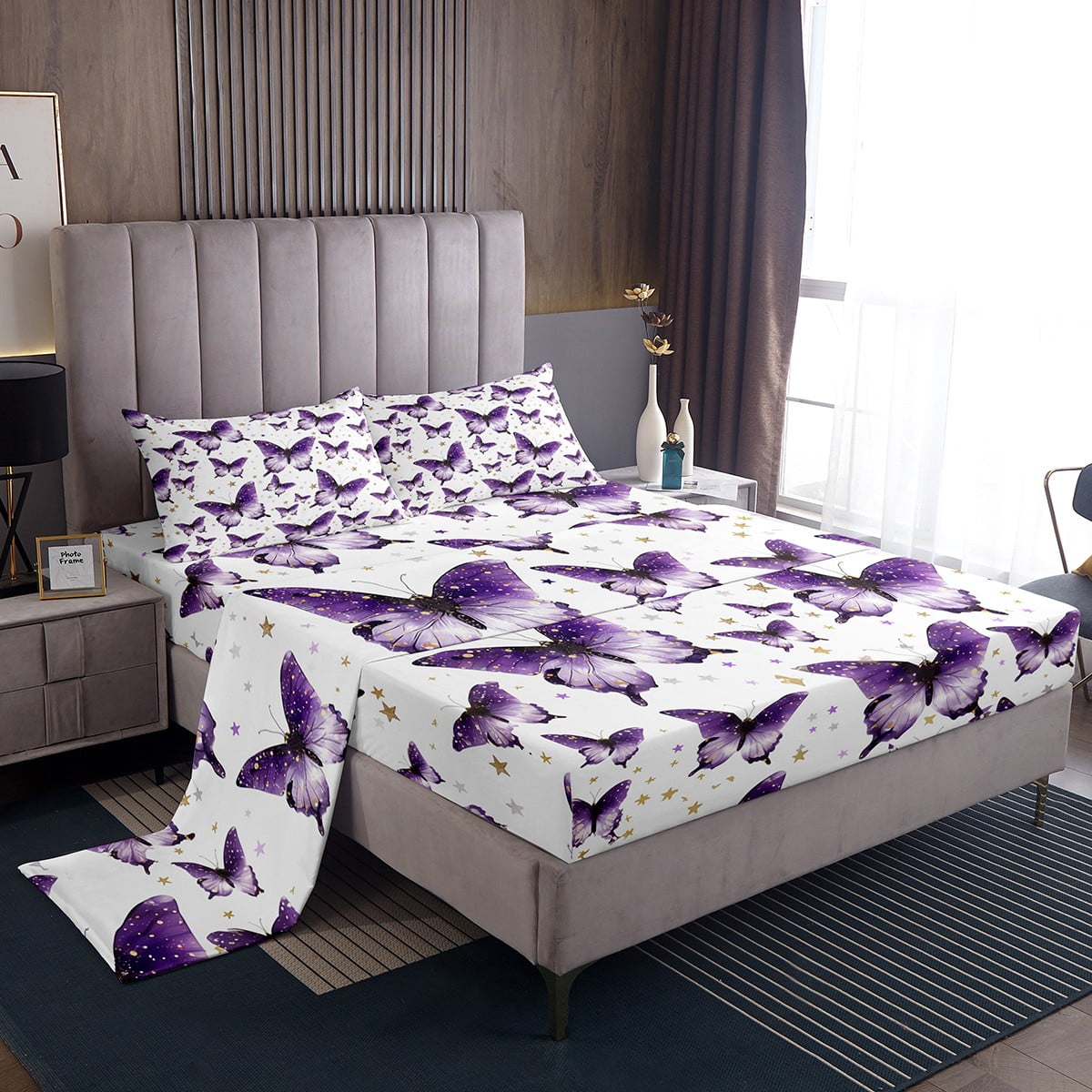 YST Purple Butterfly Full Size Sheet Sets for Girls Gradient Animal ...