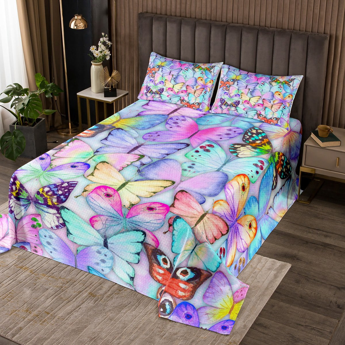 Purple Butterfly Queen Quilt Set Women Wild Animal Coverlet Set ...