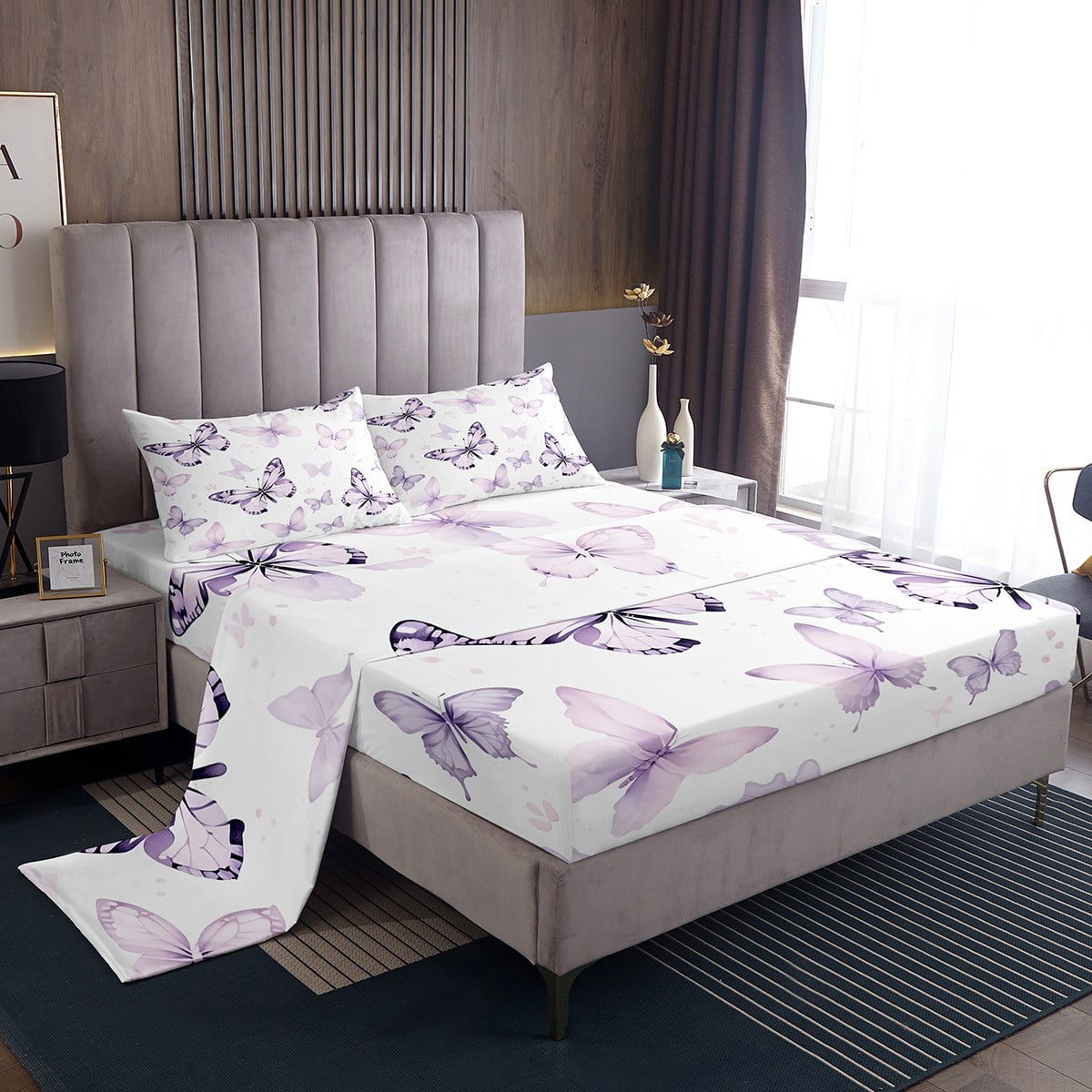 Erosebridal Purple Butterfly Sheets King Sheet Set Room Decor Aesthetic ...