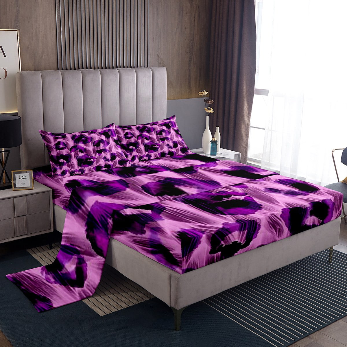 Purple Cheetah Bed Sheets Set King,Leopard Print Sheet Set ,Safari ...