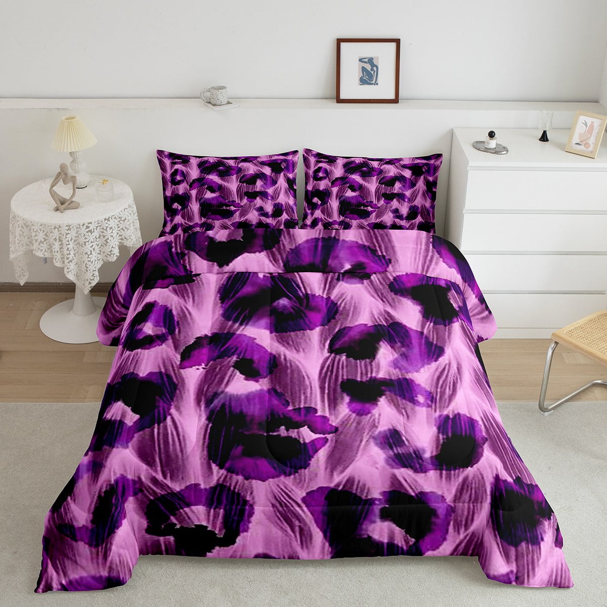 YST Purple Cheetah Comforter King,Leopard Print Bedding for Girls ...