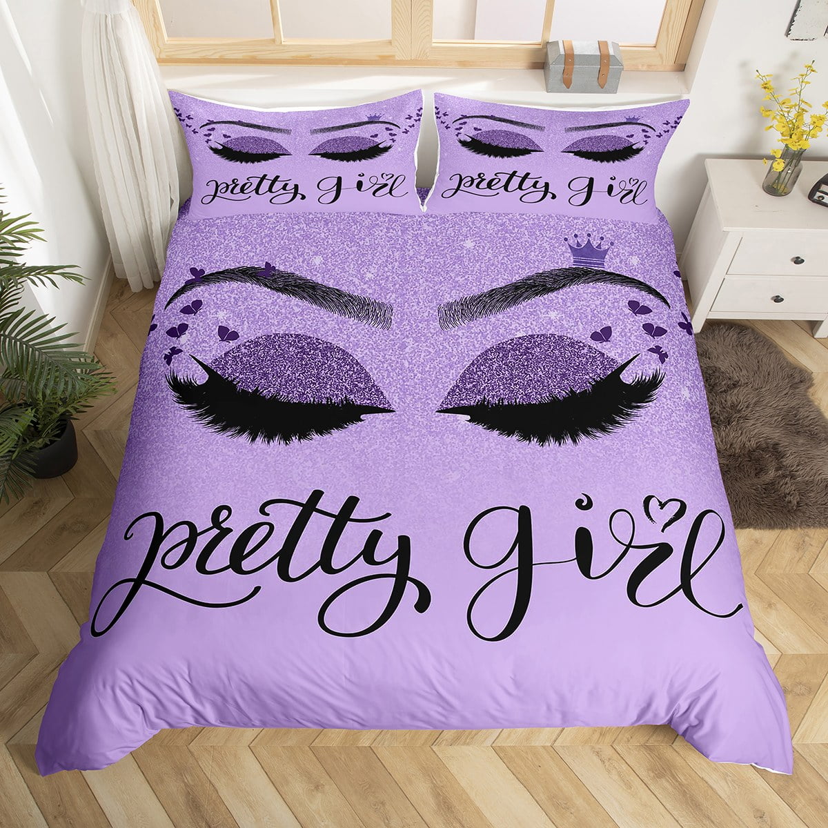 YST Purple Crown Eyelash Duvet Cover Queen Gorgeous Butterfly Decor ...