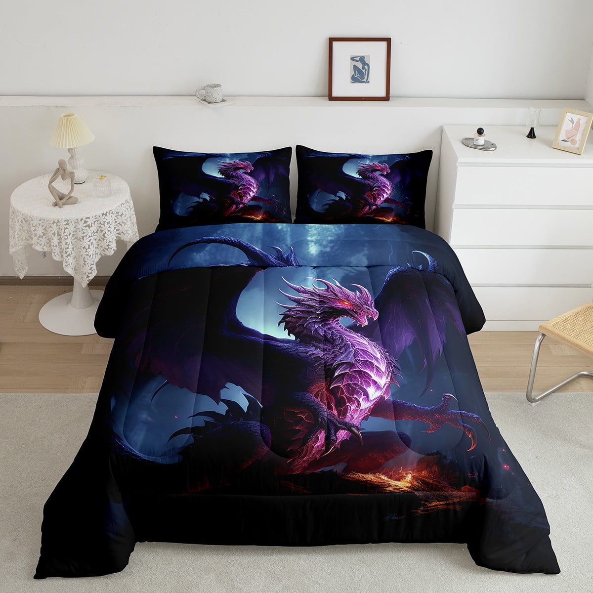 YST Purple Dragon Twin Comforter Set for Girls Boys Kids,Gothic Bedding ...