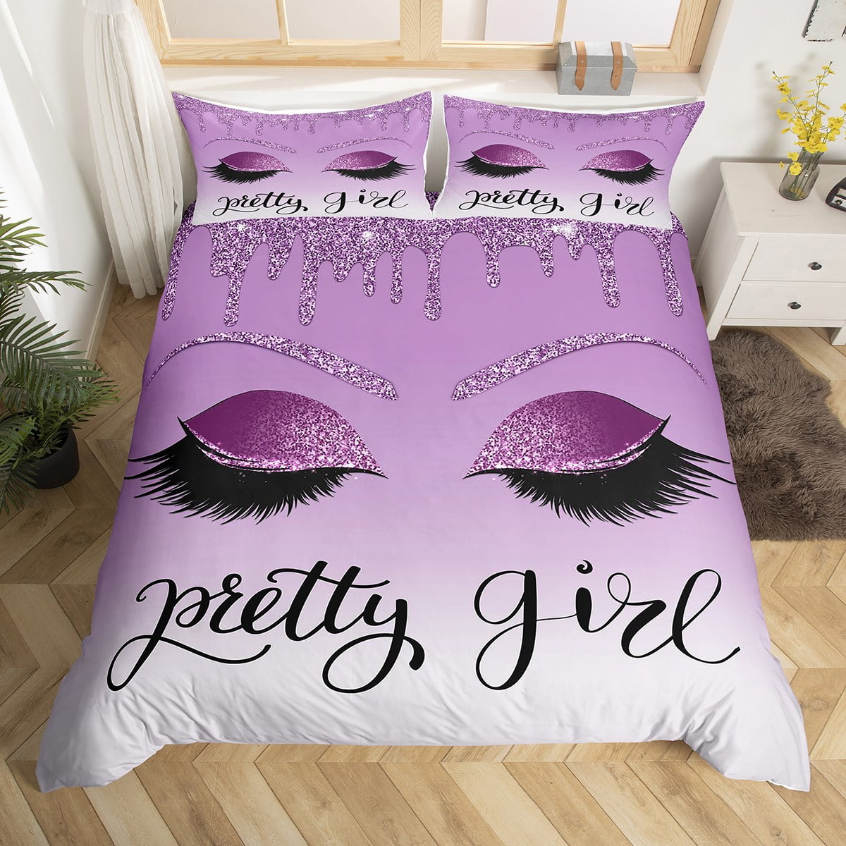 YST Purple Eyelash Twin Bedding Sets For Teen Girls Women,Gorgeous ...