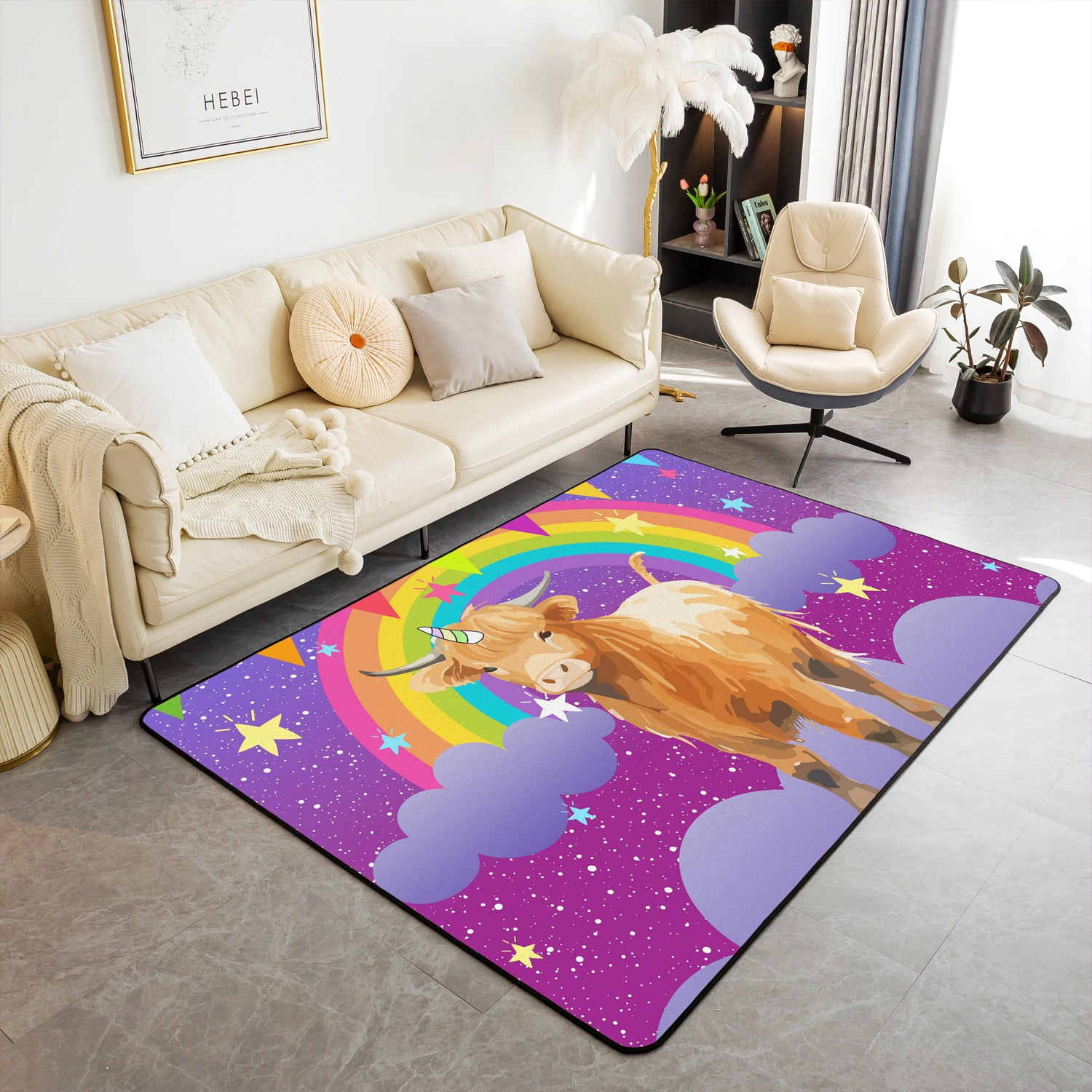 YST Purple Girls Unicorn Area Rug Girls Carpet 5x7 for Bedside Cute ...