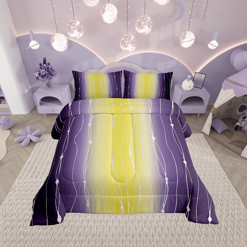 Purple Gradient Bedding Set Queen Yellow Watercolor Comforter Set ...