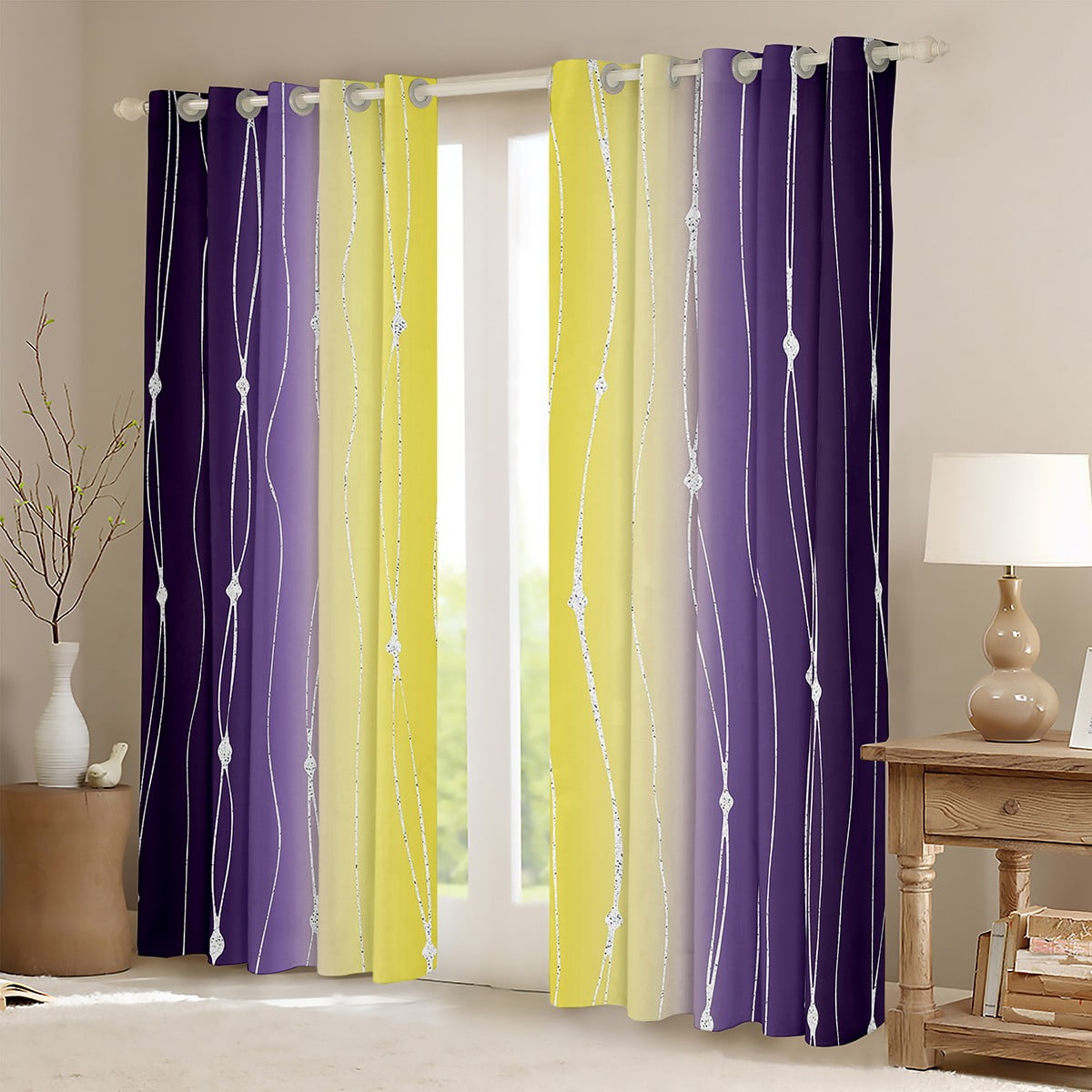 YST Purple Gradient Curtains Yellow Watercolor Blackout Curtains ...