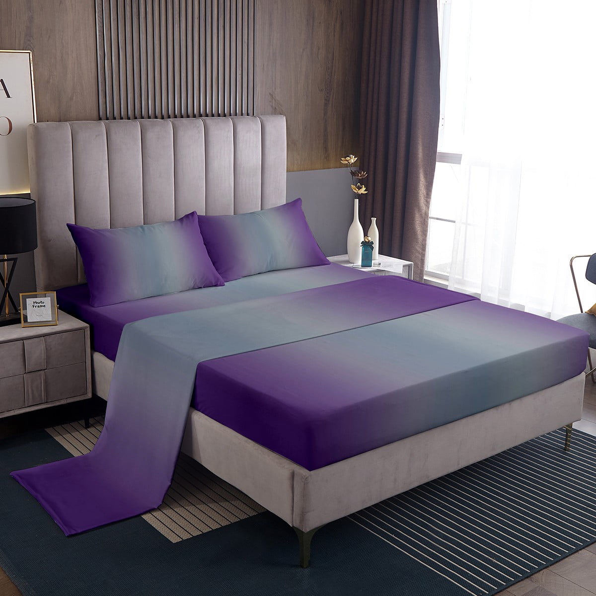 Purple and Gray Sheets Full ,Rainbow Ombre Bedding Set Aesthetic Room ...