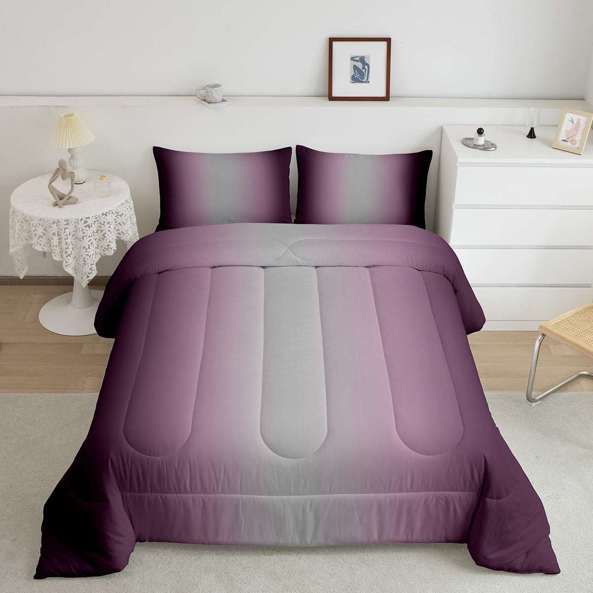 Erosebridal Purple and Grayish White Comforter Set Full,Rainbow Ombre ...