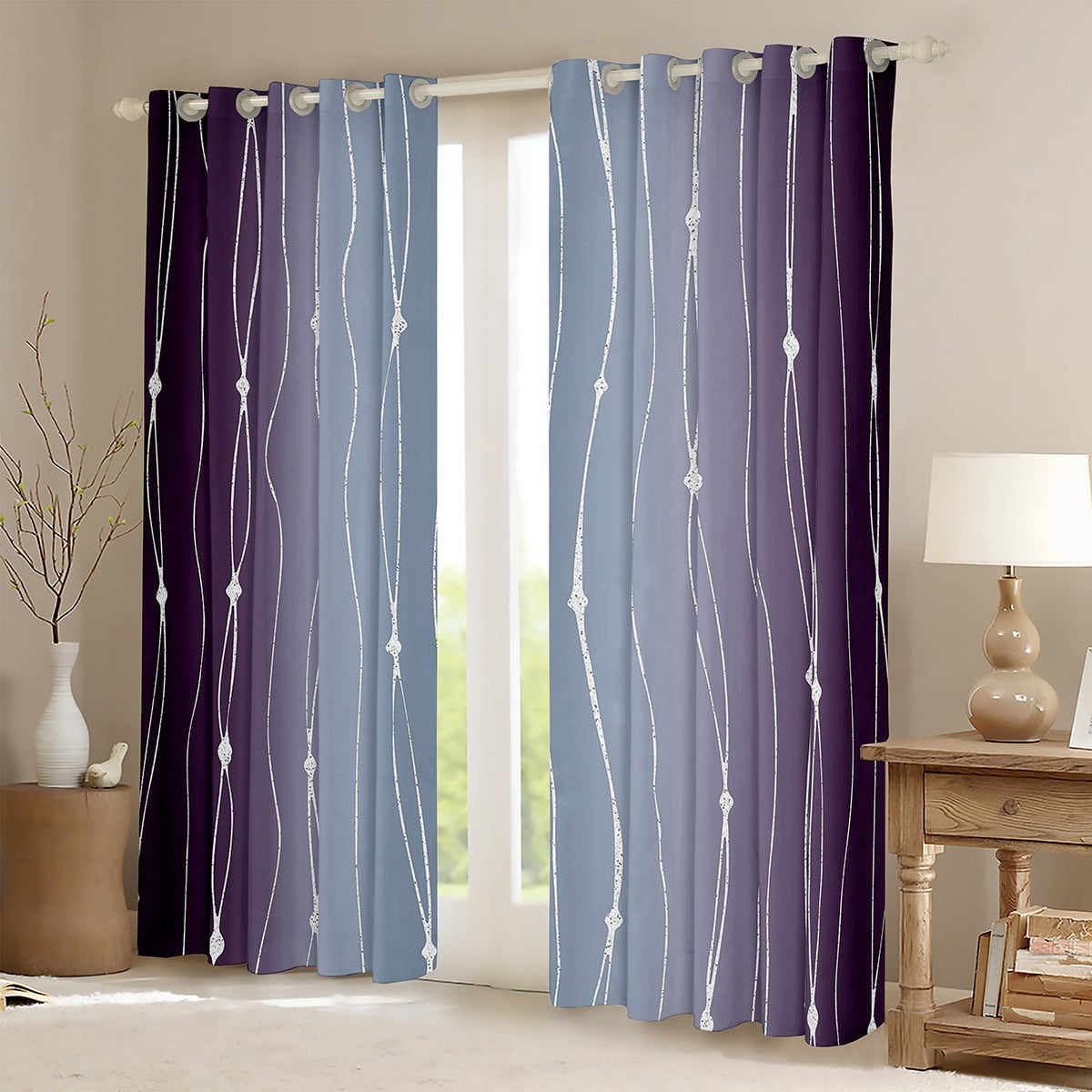 Erosebridal Purple and Grey Ombre Curtains Aesthetic Geometric Curtains ...