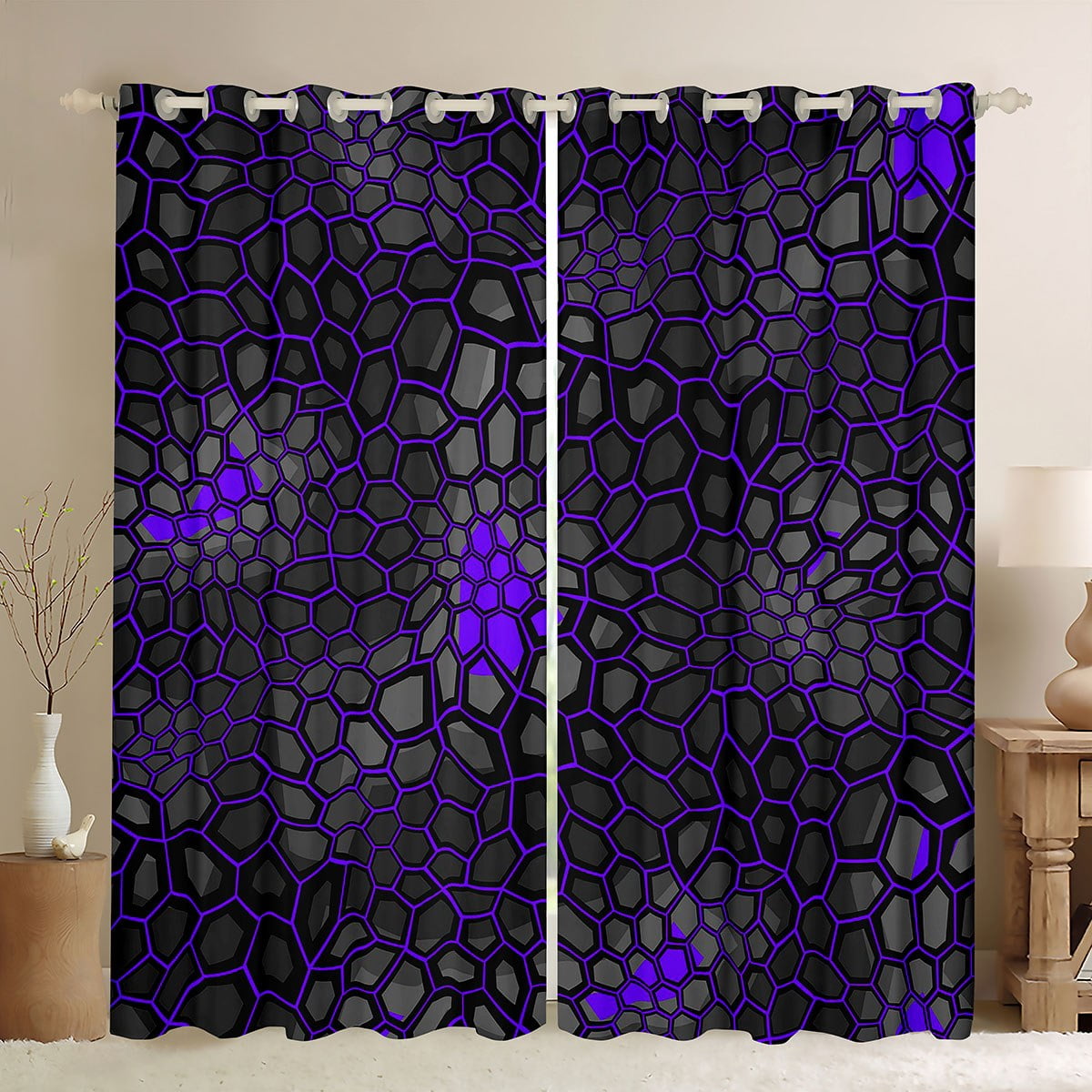 YST Purple Honeycomb Window Curtains Camouflage Geometric Blackout ...