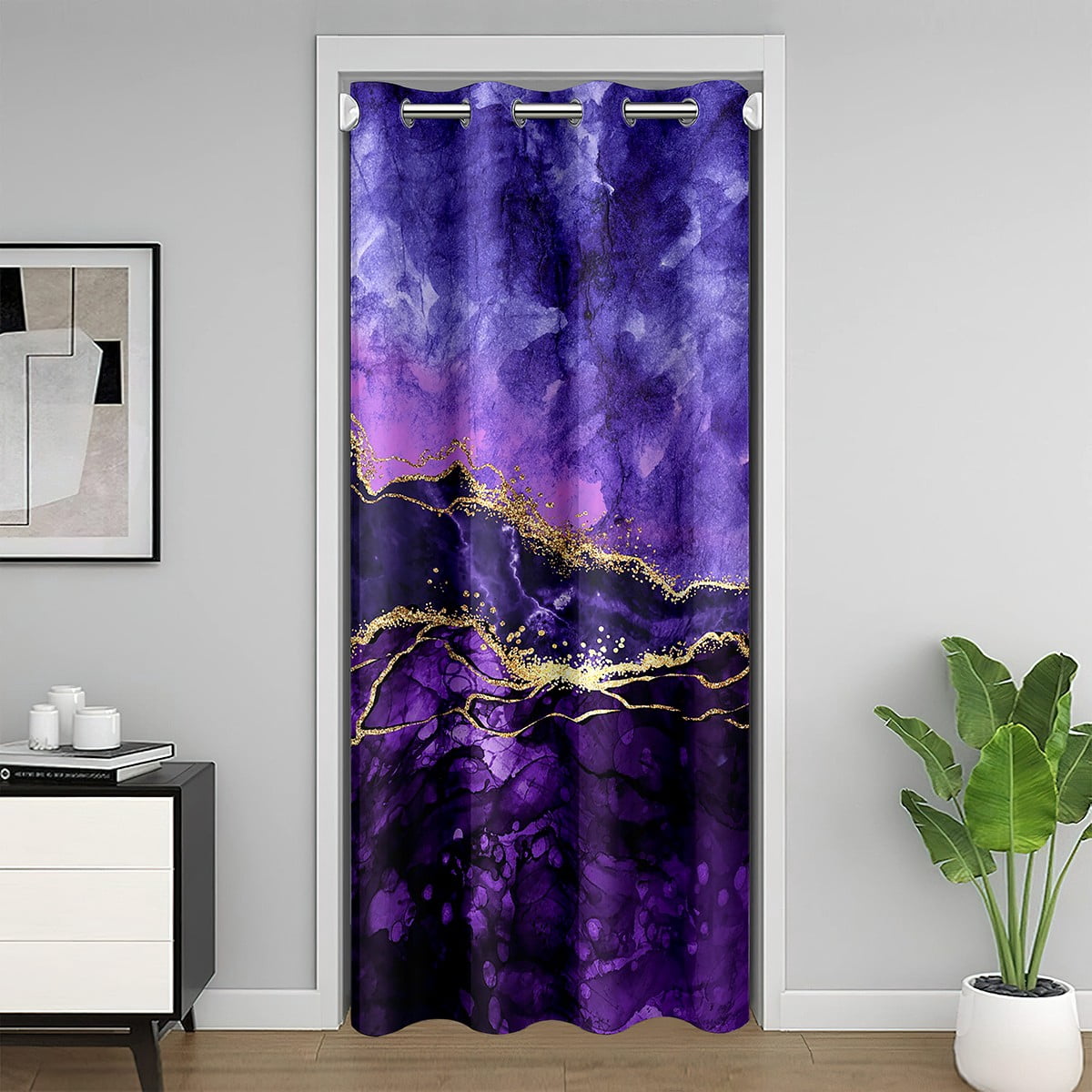 Purple Marble Blackout Curtain,Gold Metallic Marble Door Curtain For ...