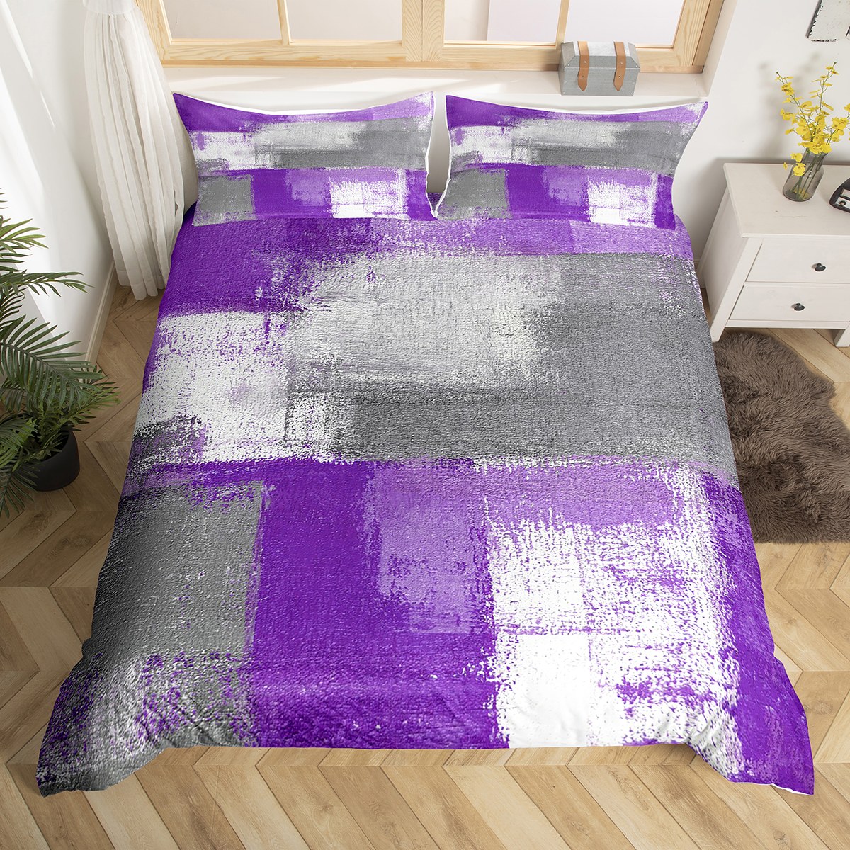 YST Purple Ombre Bed Set Grey Grunge Duvet Cover Aesthetic, Watercolor ...