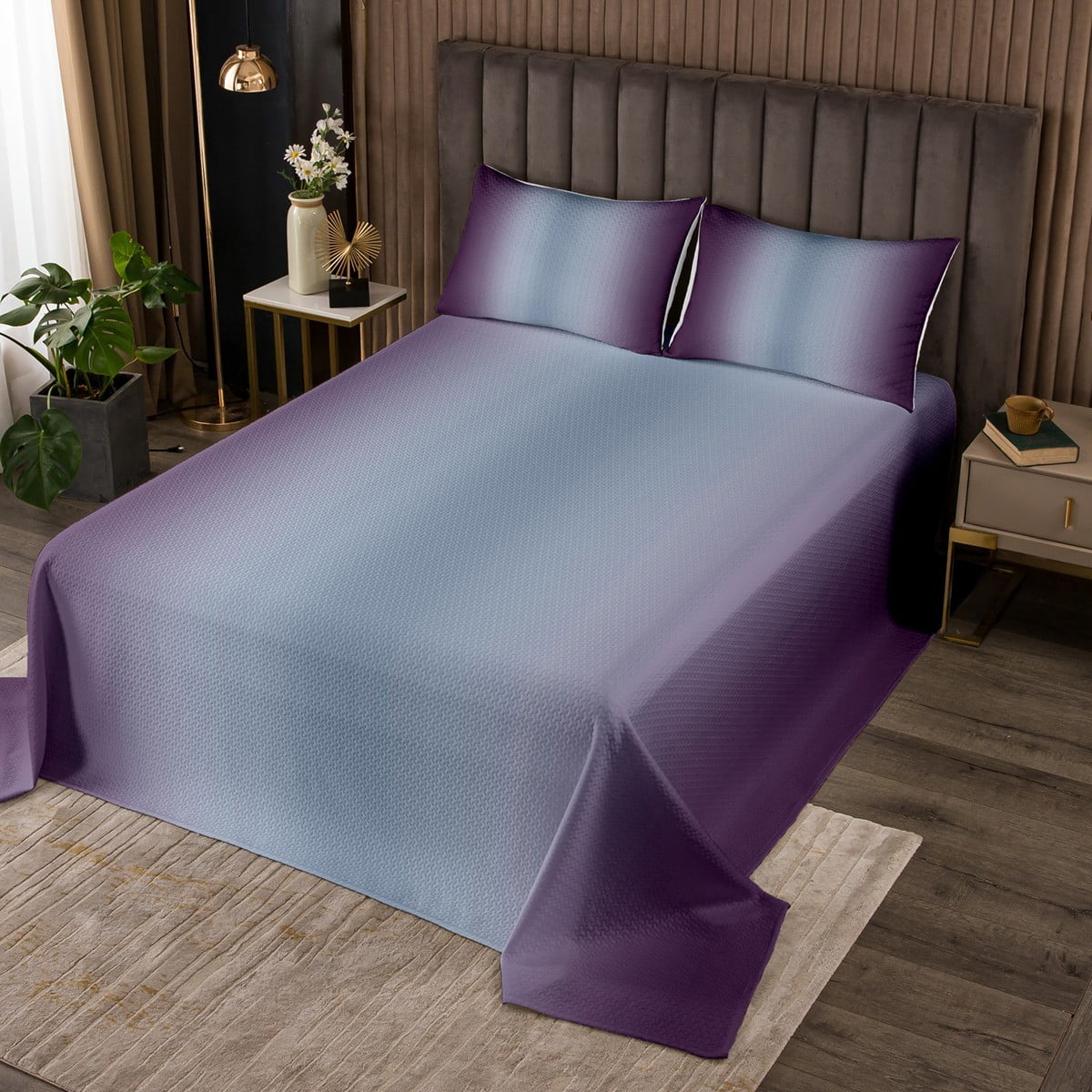 Purple and Stone Blue Bedspread Twin ,Rainbow Ombre Quilt Set Aesthetic ...