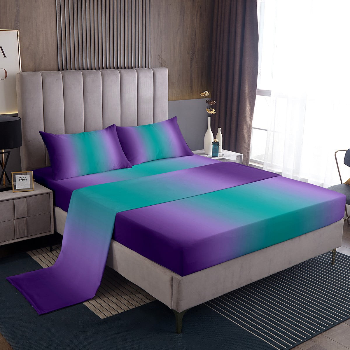 Erosebridal Purple and Teal Sheets Twin,Rainbow Ombre Bedding Set ...