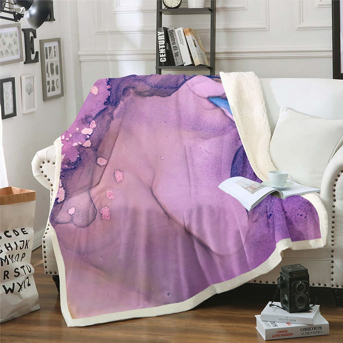 YST Purple Throw Blanket Baby Watercolor Marble Pattern Fleece Blanket ...