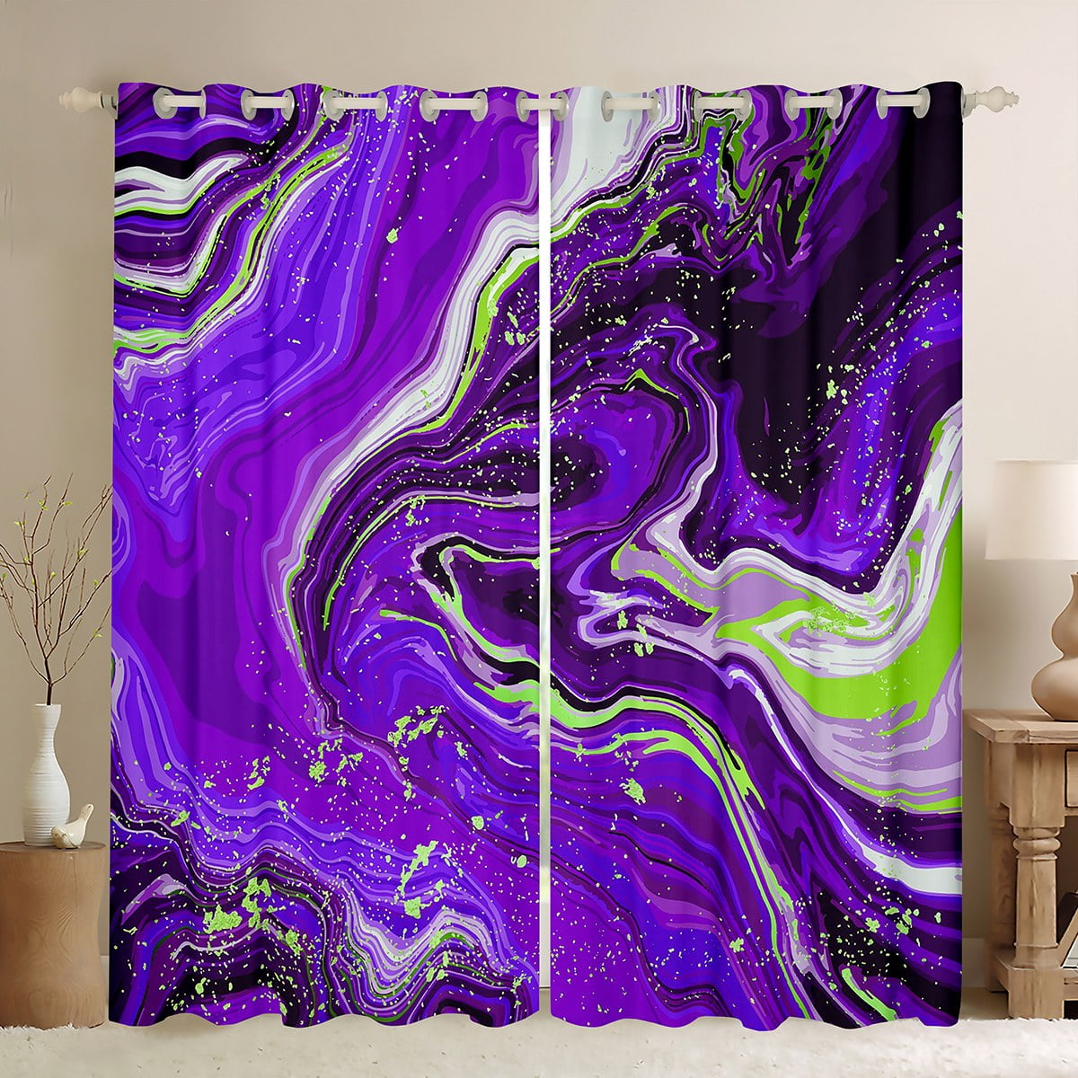 YST Purple Watercolor Blackout Curtains Aesthetic Tie Dye Curtains & Drapes, Marbling Curtains ...