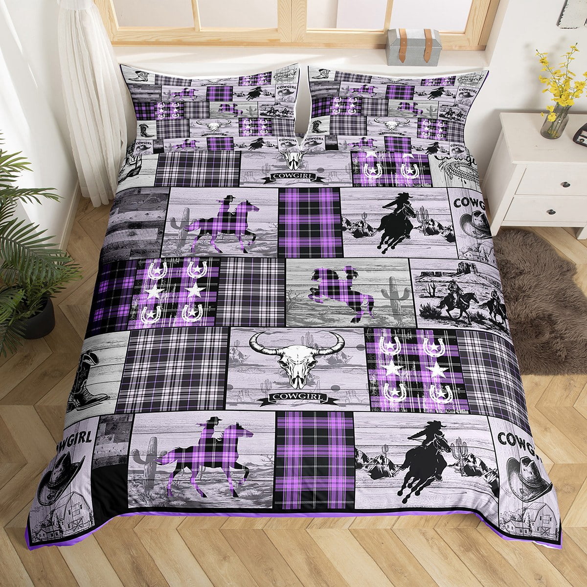 YST Purple Western Queen Comforter Cover For Girls Country Cowgirl ...