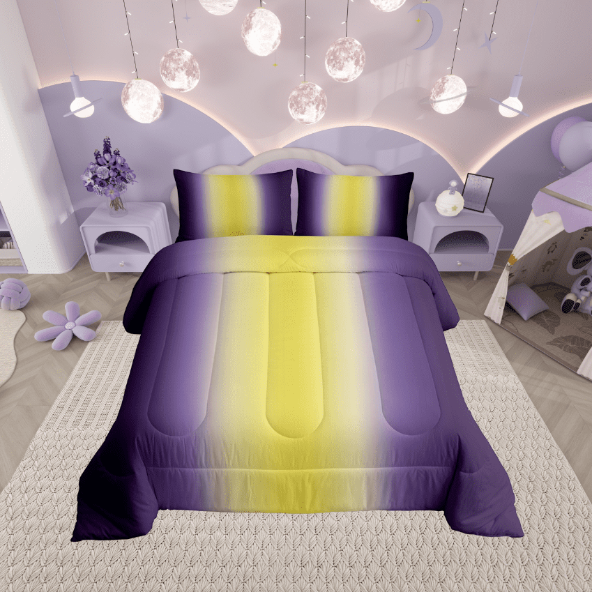 Erosebridal Purple and Yellow Comforter Set Queen,Rainbow Ombre Bedding ...