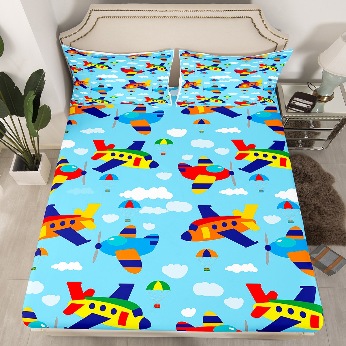 YST Queen Aircraft Bed Sheets for Boys Aviation Theme Bedroom,Kids ...