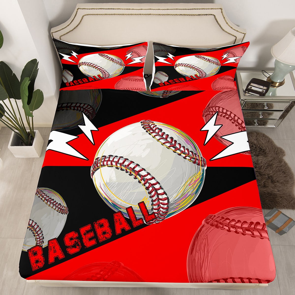 YST Queen Baseball Bed Sheets for Boys Kids Girls Baseball Fitted Sheet ...