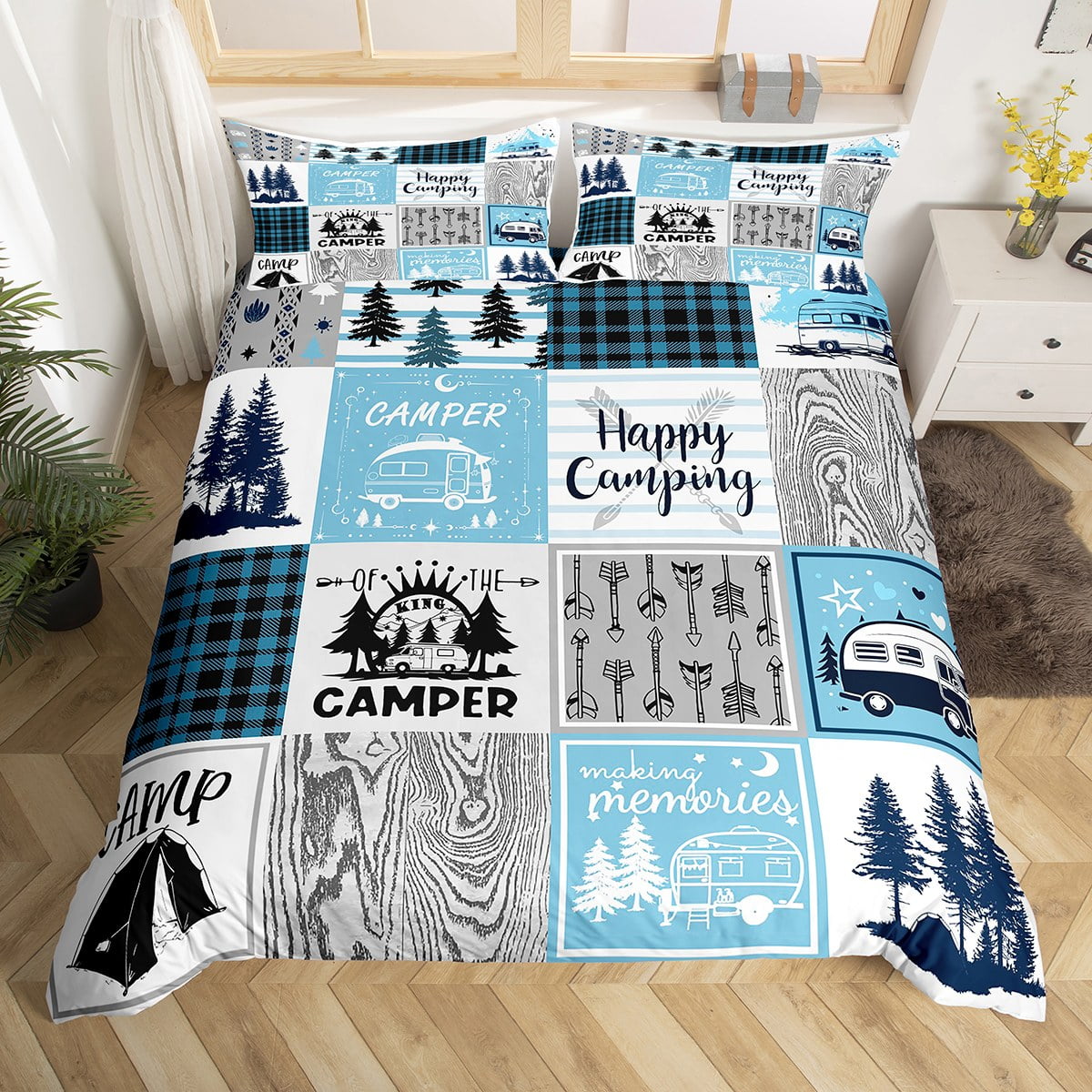 Erosebridal Queen Bedding Set For Rv Camper, Happy Camping Comforter ...