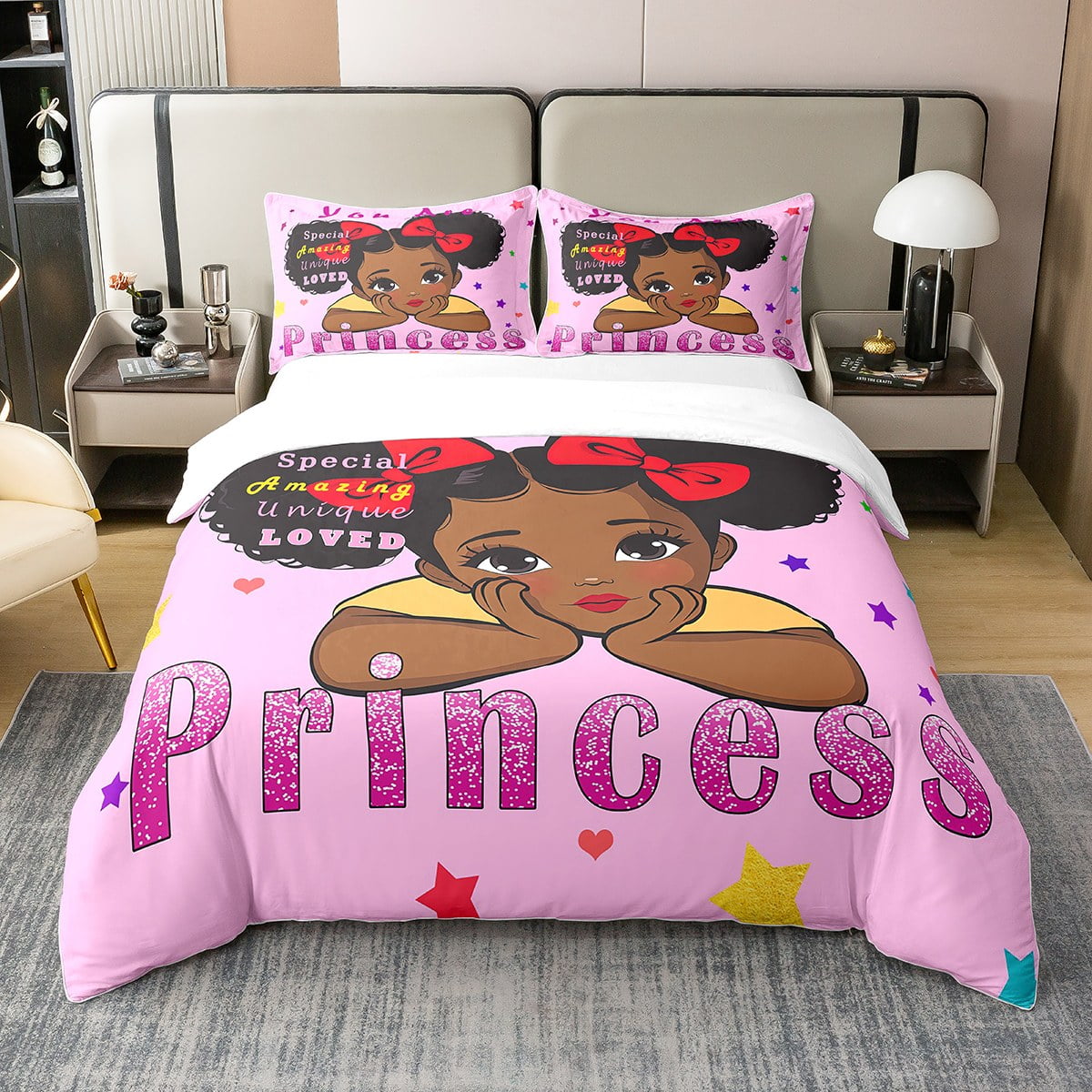 Queen Bedding Sets ,Kawaii Afro 100% Cotton Duvet Cover,Cute Princess ...