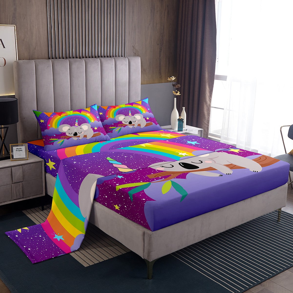 Erosebridal Queen Cute Rainbow Galaxy Glitter Stars Sheet Set Cartoon ...