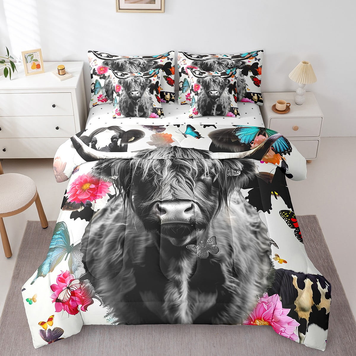 Queen Highland Cattle Comforter Set 7 Pieces, Bull Cattle Bed In A Bag ...