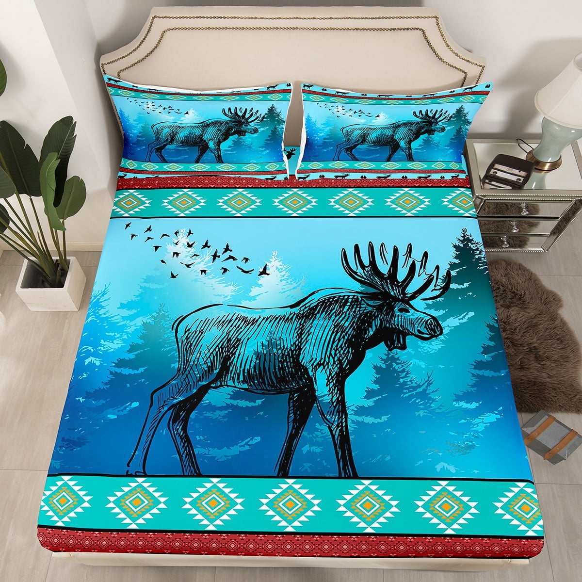 Queen Moose Bed Sheets,Hunting Western Animal Bedding Set Southwestern ...