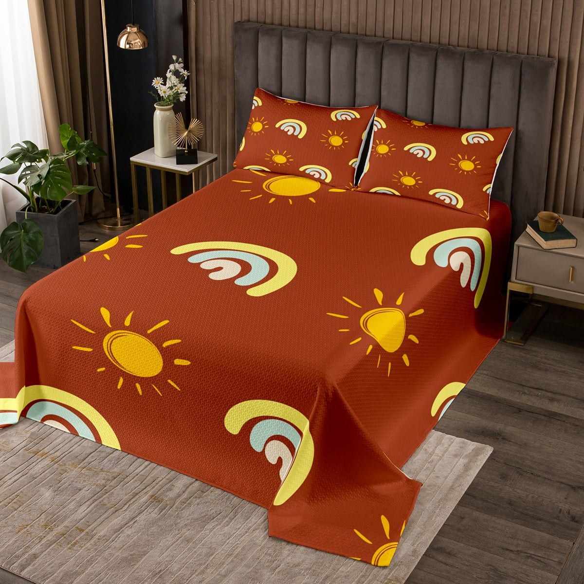 Erosebridal Queen Quilt Set Rainbow Coverlet Set, Kawaii Rainbow ...