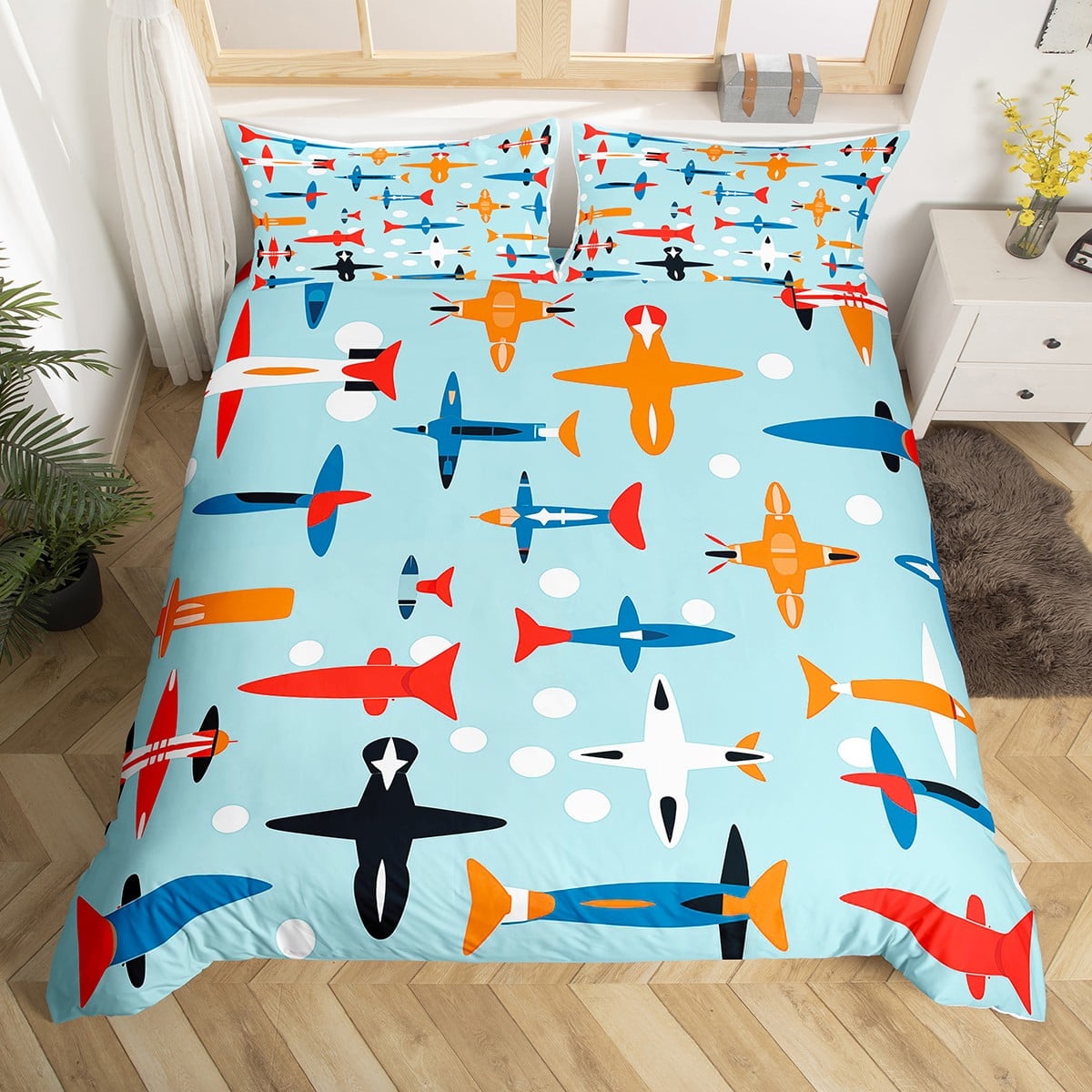 YST Queen Size Airplane Bedding Set, Aircraft Cartoon Style Comforter ...