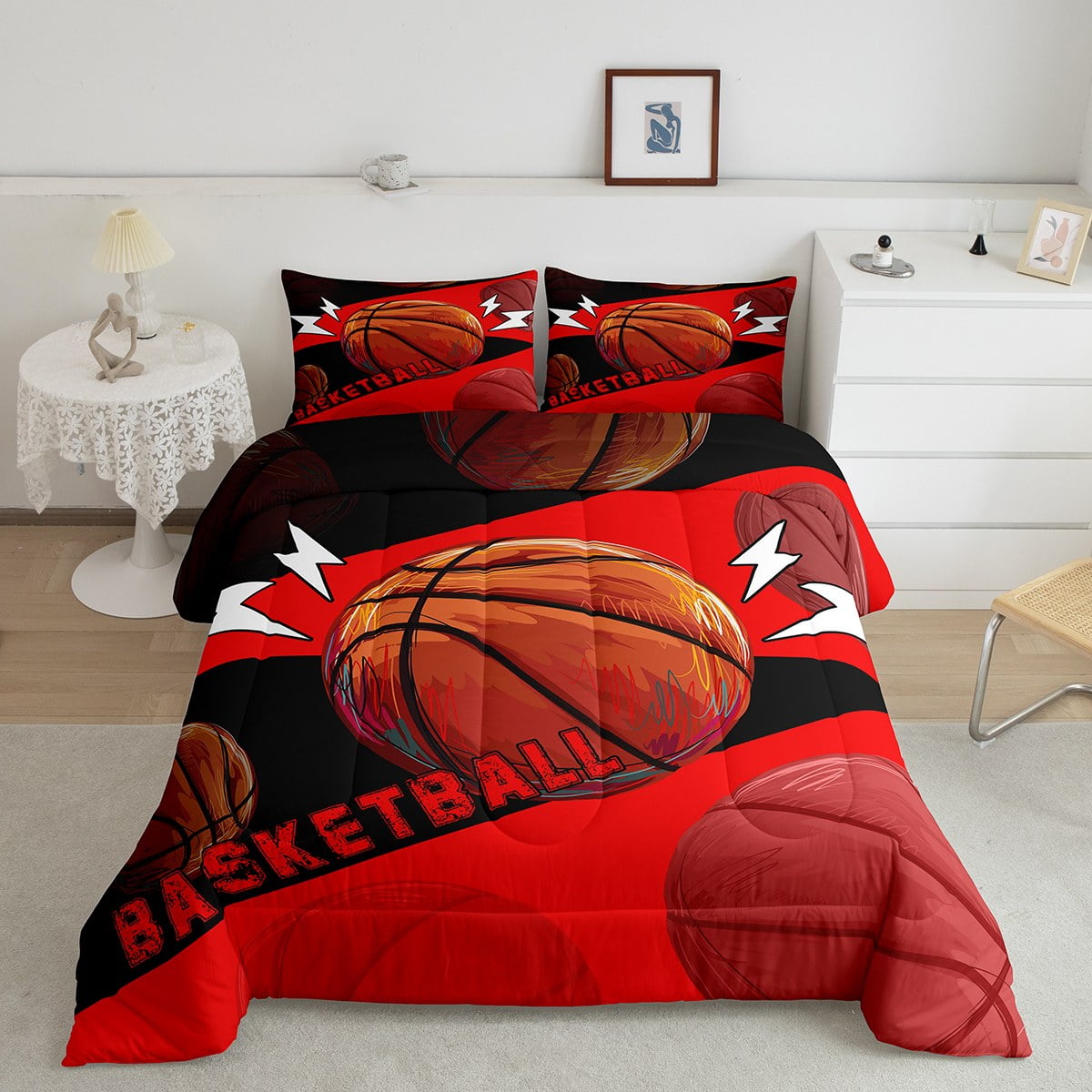 YST Queen Size Basketball Comforter Sets for Boys Kids Girls Basketball Bedding Set for Boys ...