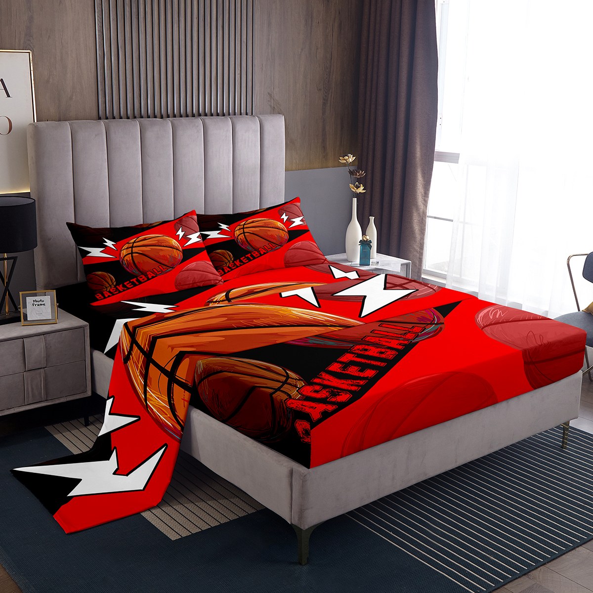 Queen Size Basketball Sheet Set Basketball Bed Sheets Room Decor,Sports Bedding Sets Teen Ball ...