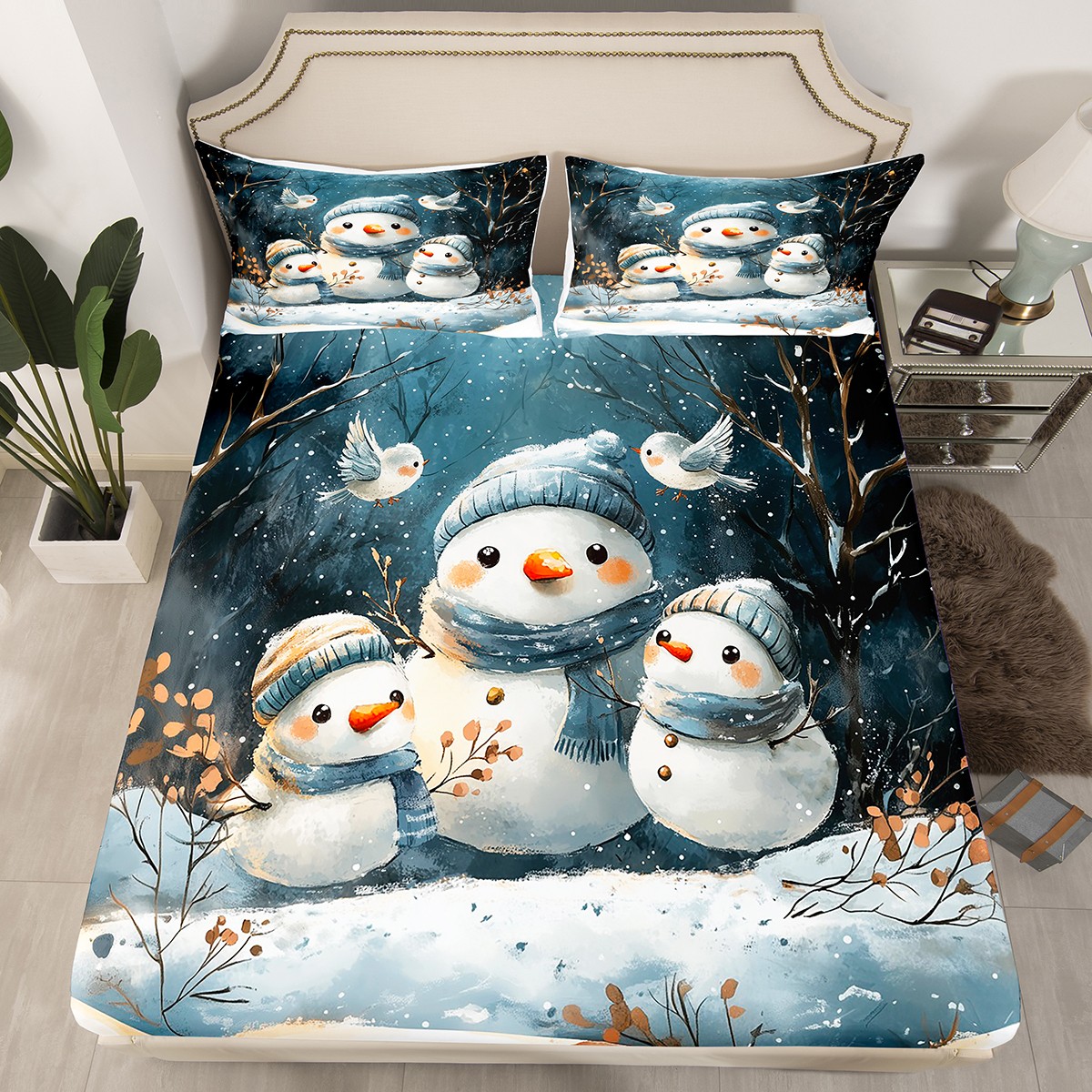 YST Queen Size Christmas Snowman Bedding Set, Merry Xmas Fitted Sheet ...