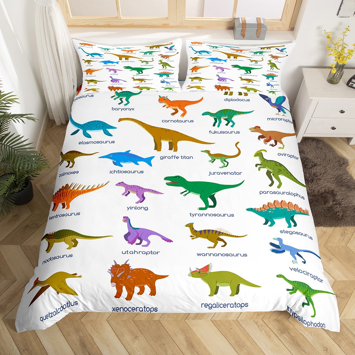 YST Queen Size Dinosaur Duvet Cover for Boys,Dino Bedding Set for Kids,Set of Ancient Dinosaur ...