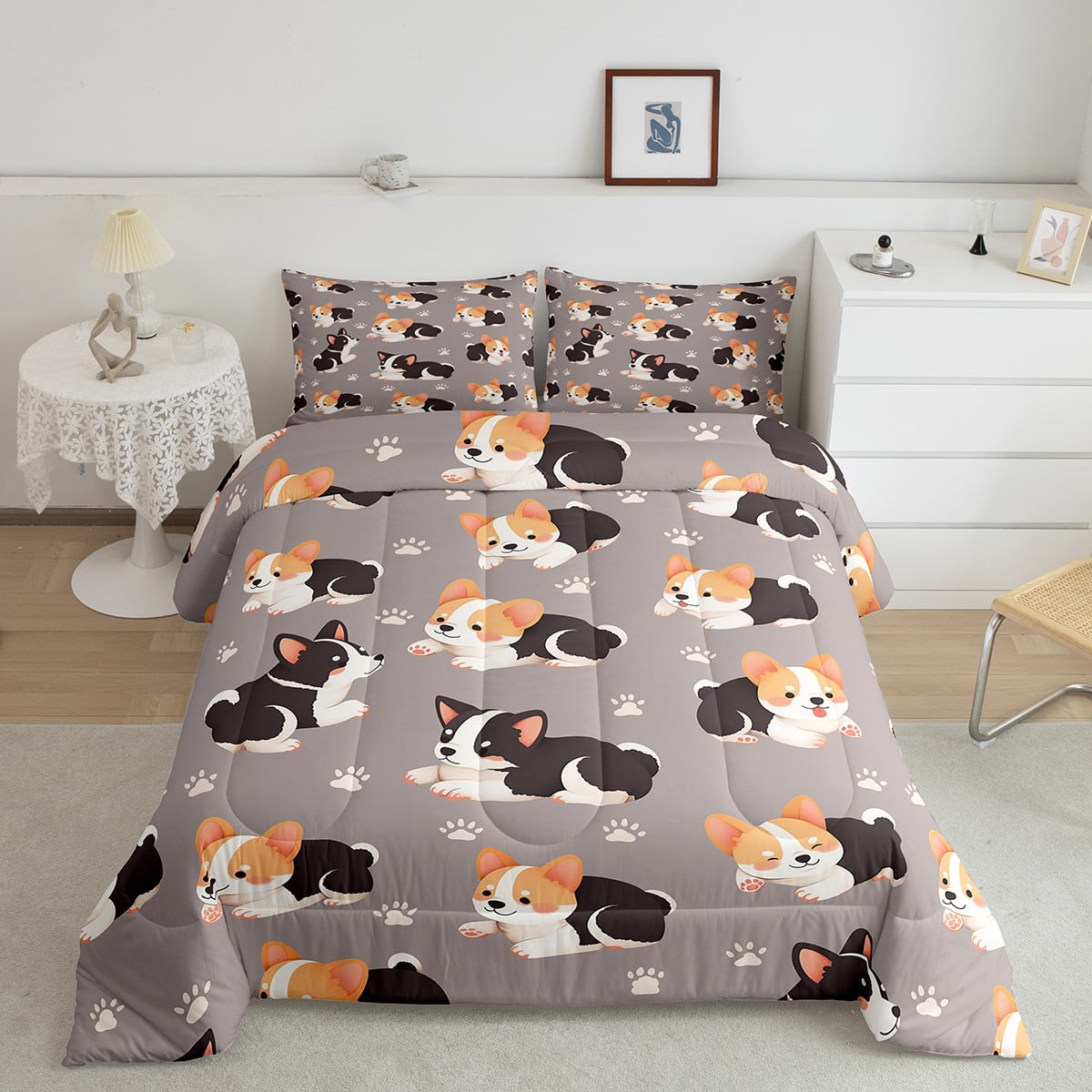 YST Queen Size Dog Bedding Set Cute Corgi Quilt For Kids Boys Girls ...