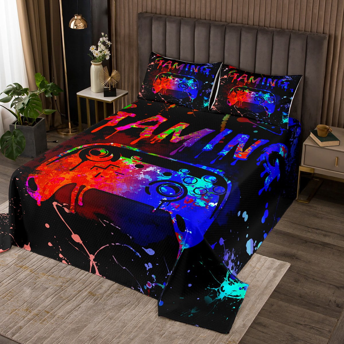 Queen Size Gamer Quilt Set ,Gaming Bedspread Set Teens,Gamepad Console ...