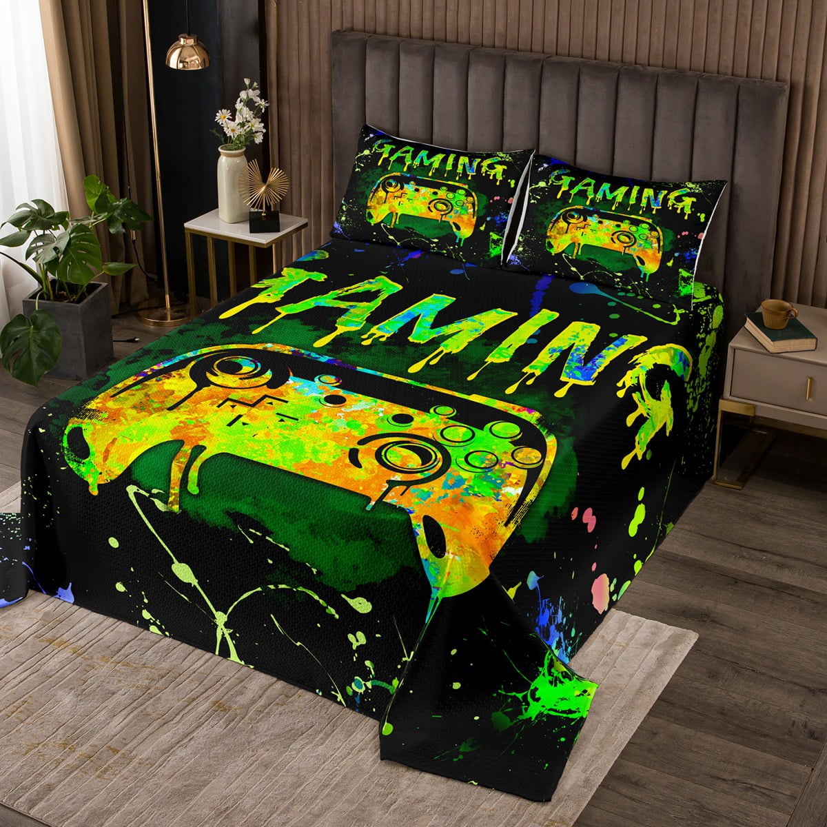 Erosebridal Queen Size Gamer Quilt Set,Gaming Bedspread Set Teens ...
