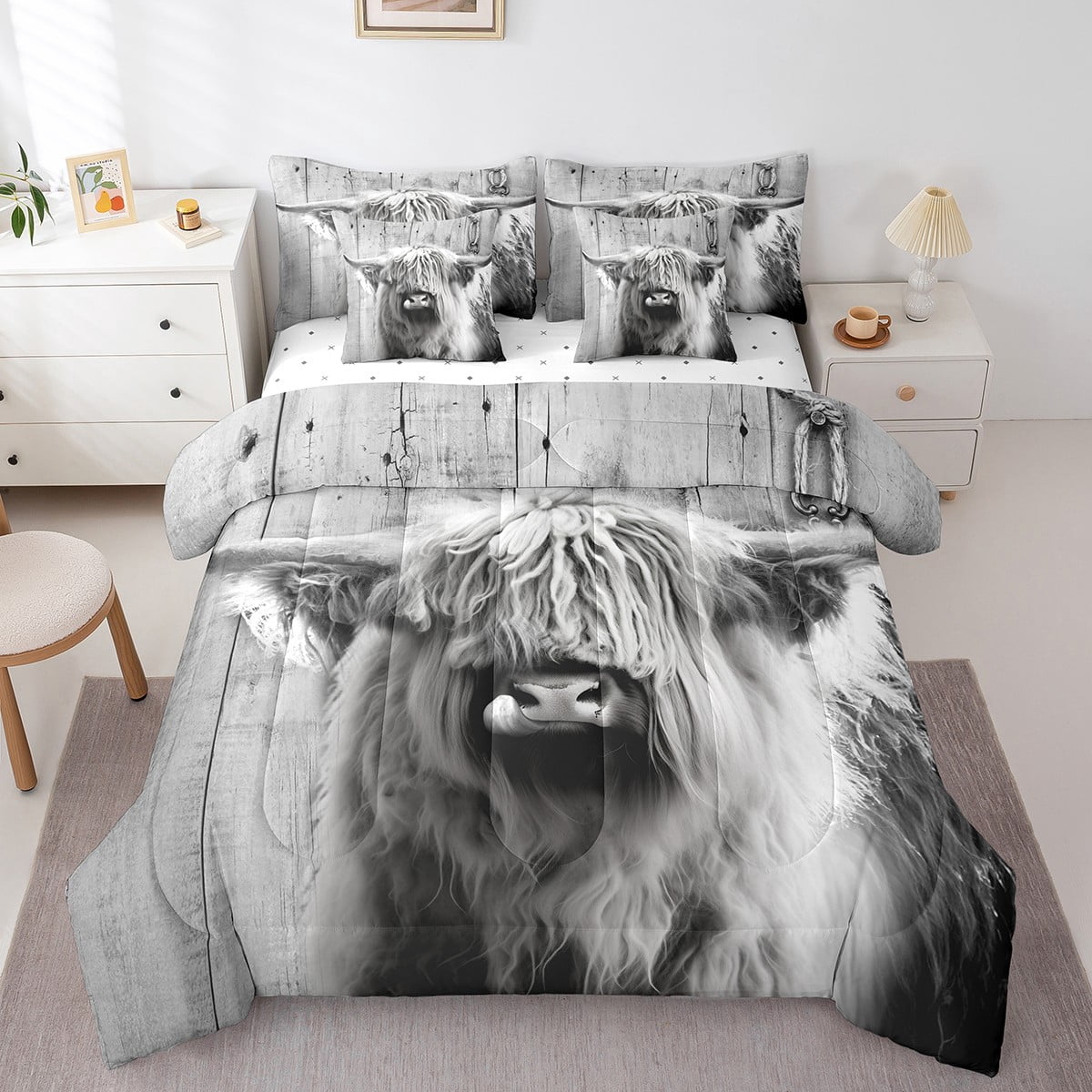 Queen Size Highland Cow Comforter , Farm Animal Bedding 7 Pieces- 1 ...
