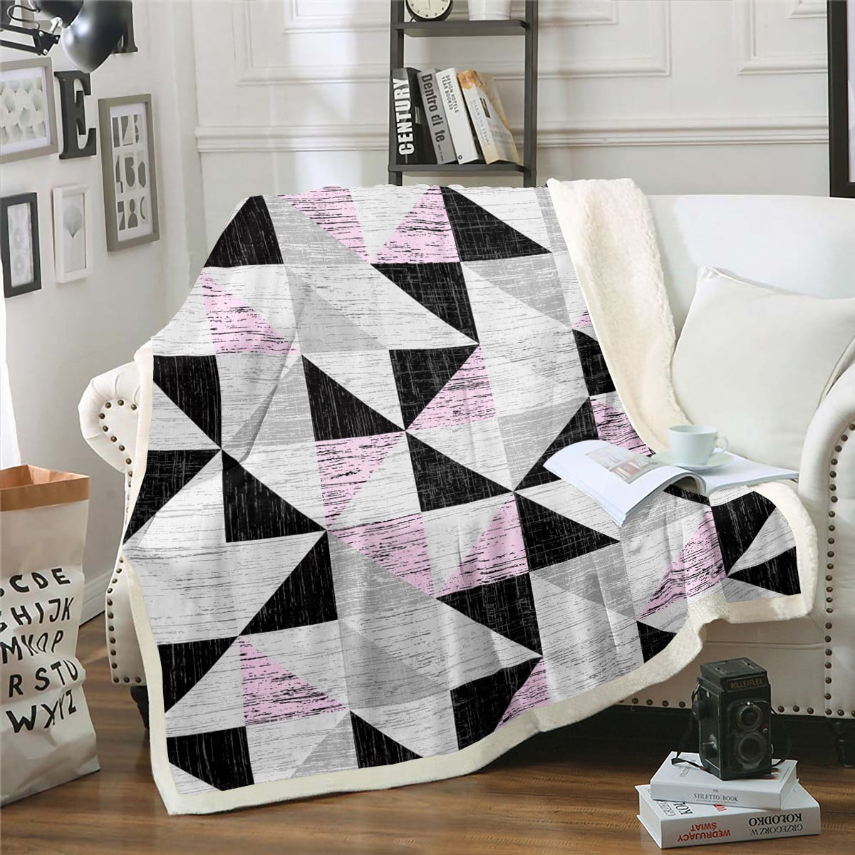 YST Queen Size Throw Blanket Colorful Geoemtric Triangle Fuzzy Blanket ...