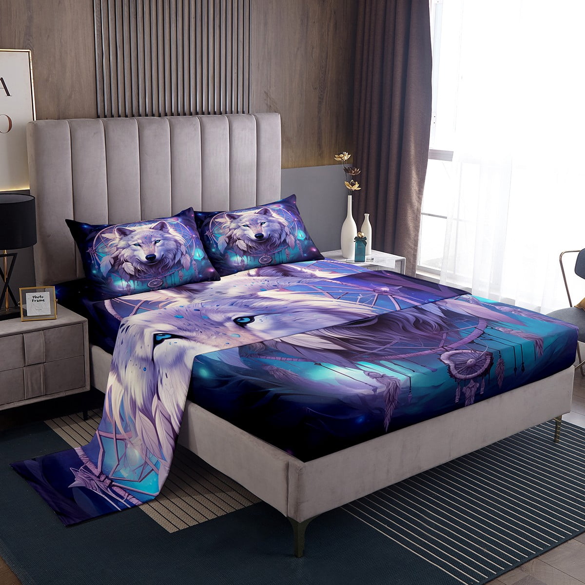 YST Queen Size Wolf Bed Sheets, Bohemian Dream Catcher Sheet Set For ...