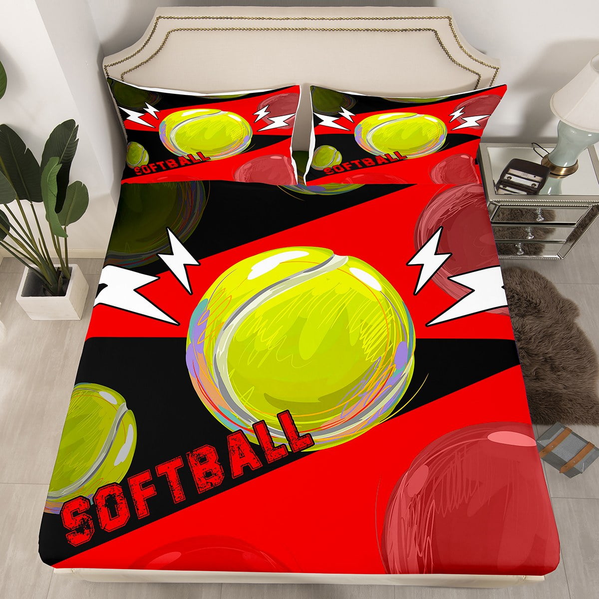 YST Queen Softball Bed Sheets for Boys Kids Girls Softball Fitted Sheet ...
