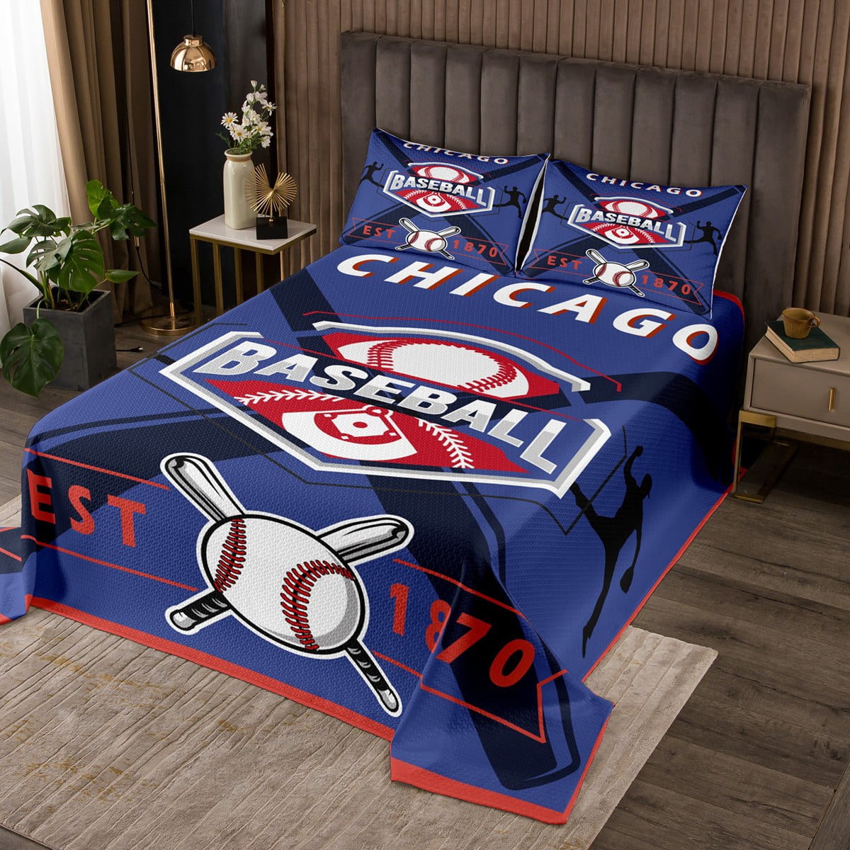 YST Queen Sports Quilt Set for Boys,Sports Baseball Lovers Coverlet Set ...