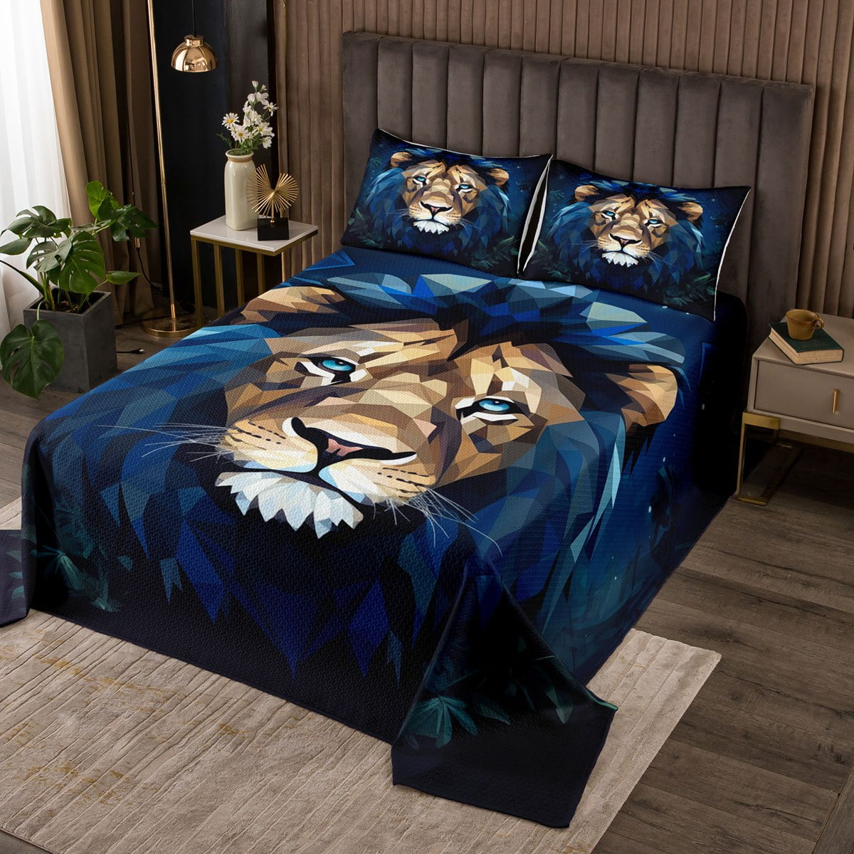 Quilt Set Twin Size, Wild Lion Animal Coverlet Set 3D Animal Theme ...