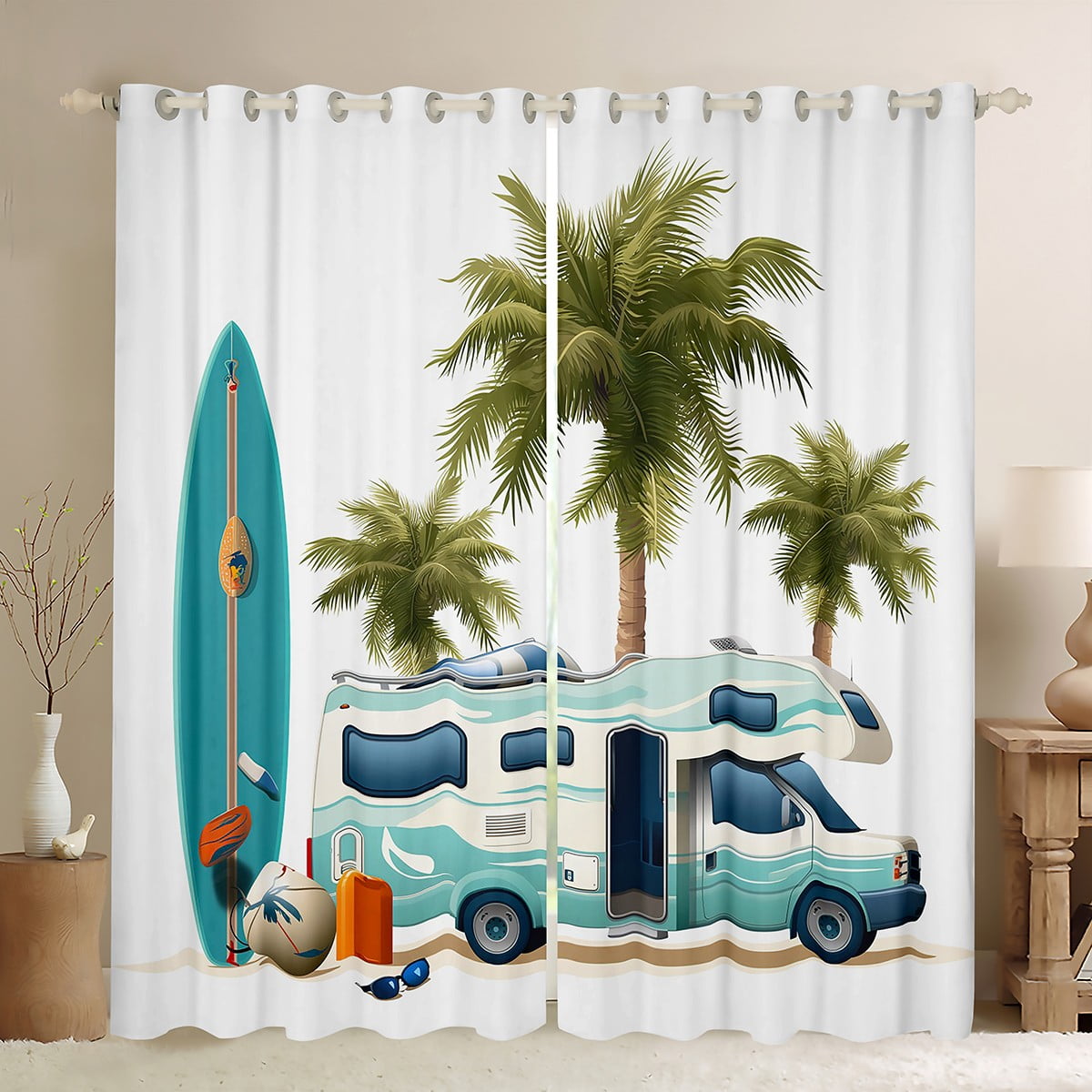 RV Camper 30%-50% Blackout Curtains Sea Surfing Sports Curtains ...