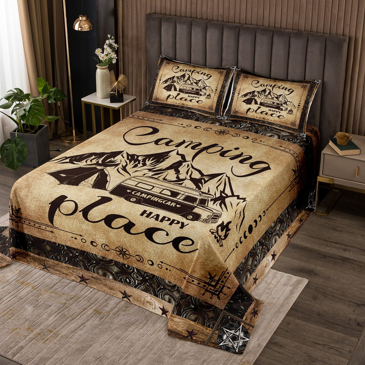 YST RV Queen Bedspread for Camper Coverlet Set,Happy Camping Bedding Sets for Girls Boys Kids ...