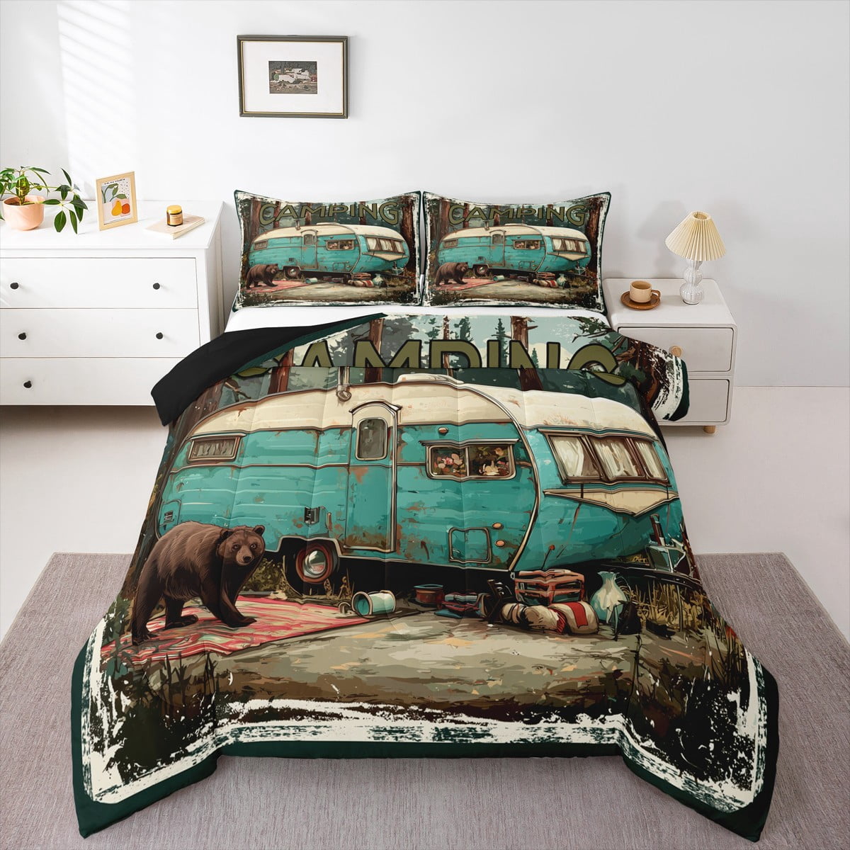 Erosebridal RV Queen Comforter Set for Camper Bedding Set,Happy Camping ...