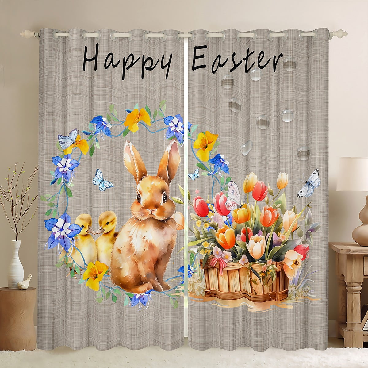 Erosebridal Rabbit Blackout Curtains, Happy Easter Bunny Curtains ...